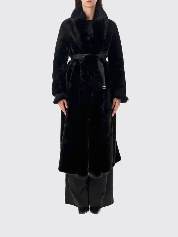 URBANCODE Reversible Belted Long Coat In Faux Fur And Faux Leather
