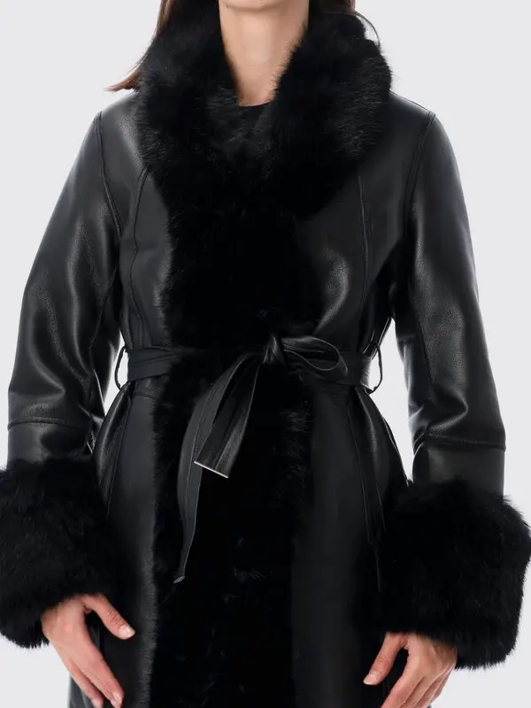 URBANCODE Reversible Belted Long Coat In Faux Fur And Faux Leather