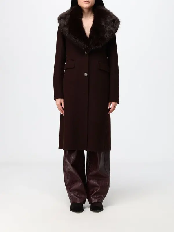 HANITA Single-breasted Long Wool Blend Coat With Fur Collar - Brown