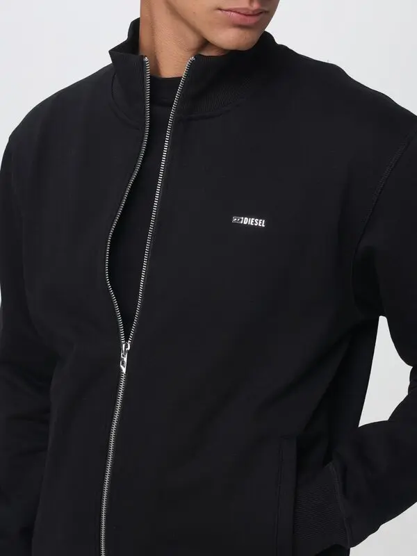 DIESEL® Cotton Full-zip Sweatshirt With Mock Neck And Slit Pockets