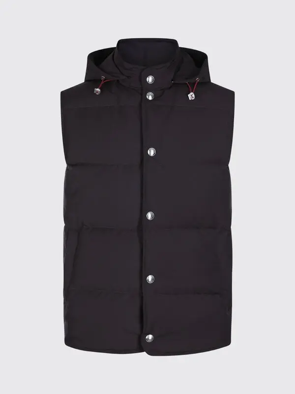 Eleventy Quilted Gilet In A Wool Blend With A Padded Hood And High Neck
