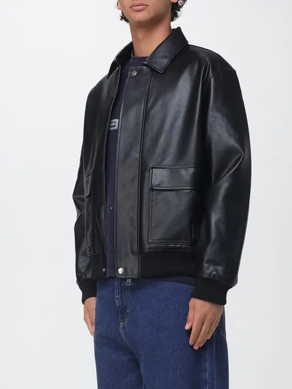 Carhartt Work In Progress Faux Leather Shirt Jacket With Dropped Shoulders - Black