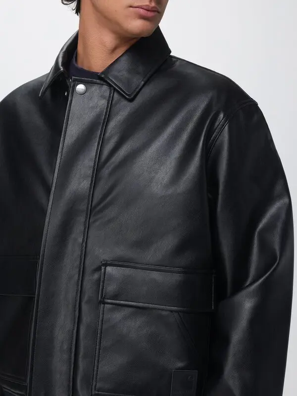 Carhartt Work In Progress Faux Leather Shirt Jacket With Dropped Shoulders - Black