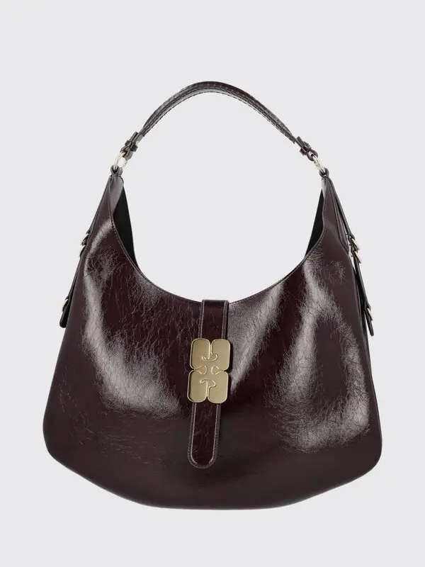 GANNI Kat Recycled Leather Hobo Bag With Butterfly Logo - Smoke Grey