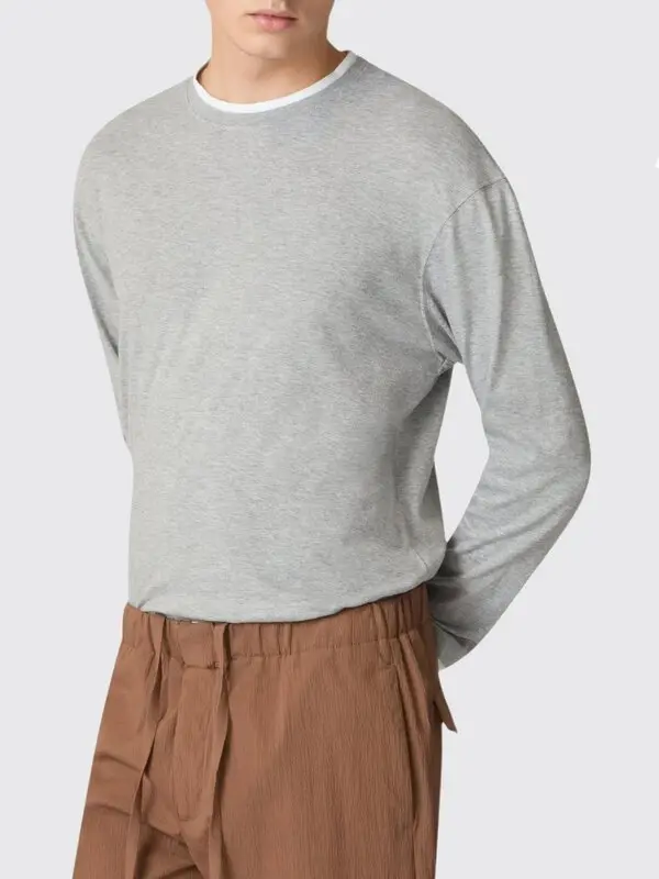 LARDINI Long-sleeved Cotton T-shirt With Contrasting Trims - Grey