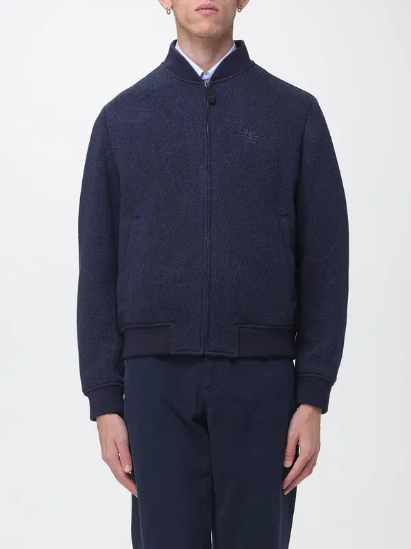 Etro Viscose Blend Bomber Jacket With Embroidered Pegasus Logo - Blue