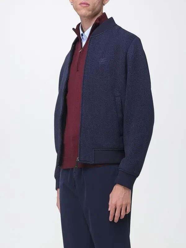 Etro Viscose Blend Bomber Jacket With Embroidered Pegasus Logo - Blue