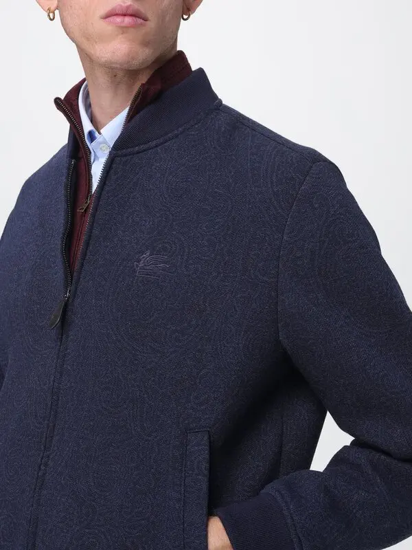 Etro Viscose Blend Bomber Jacket With Embroidered Pegasus Logo - Blue