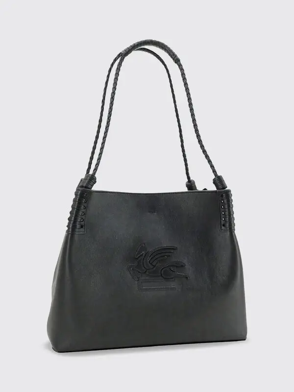 Etro Libra Medium Calfskin Leather Shoulder Bag With Pegaso Logo - Black