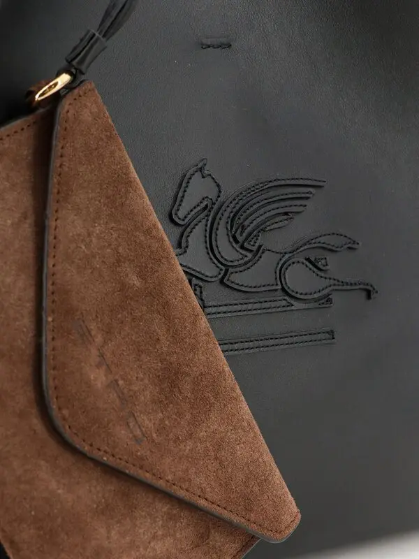 Etro Libra Medium Calfskin Leather Shoulder Bag With Pegaso Logo - Black
