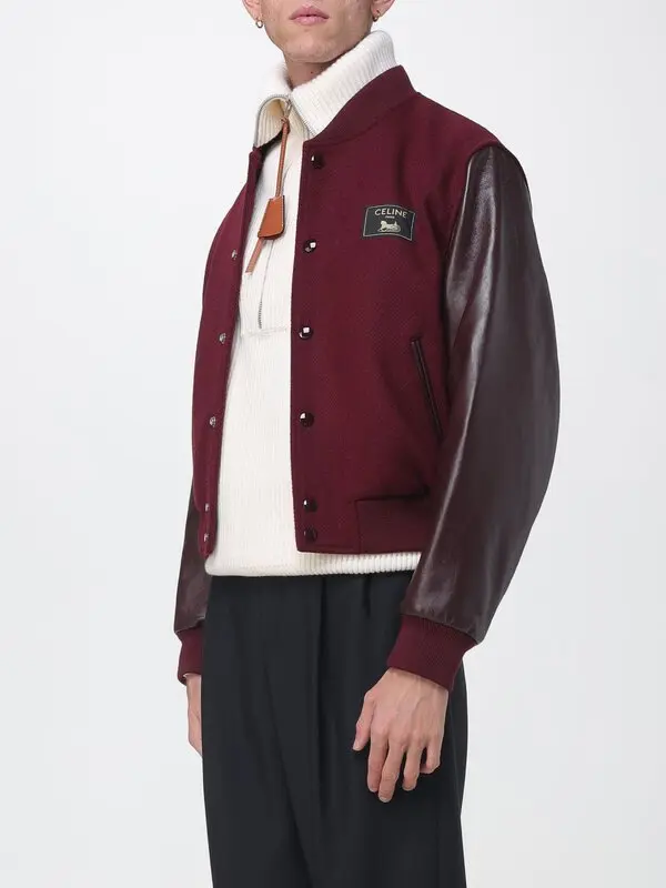 Celine Varsity Bomber Jacket In Virgin Wool Blend With Appliqué Logo