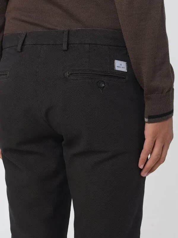 MANUEL RITZ Slim Fit Stretch Cotton Chino Trousers With Logo Charm - Brown