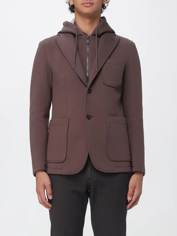 MANUEL RITZ Single-breasted Hooded Blazer In Stretch Cotton Blend - Brown