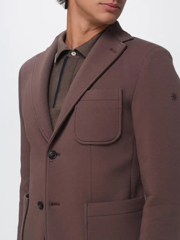 MANUEL RITZ Single-breasted Hooded Blazer In Stretch Cotton Blend - Brown