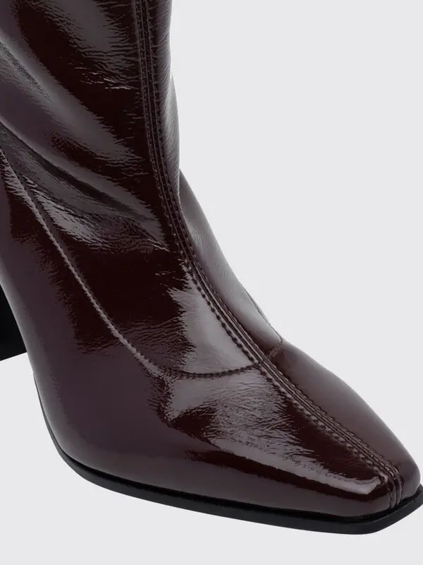 STUART WEITZMAN Fla Heel Patent Leather Ankle Boots With Tape Toe