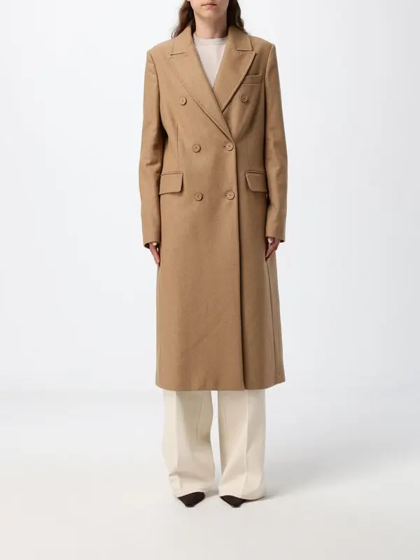 MAR DE MARGARITAS Double-breasted Long Wool Blend Coat With Peak Lapels - Camel