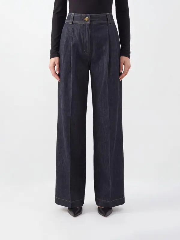 Zimmermann Mid-rise Wide-leg Jeans In Cotton Denim With Front Pleats - Blue
