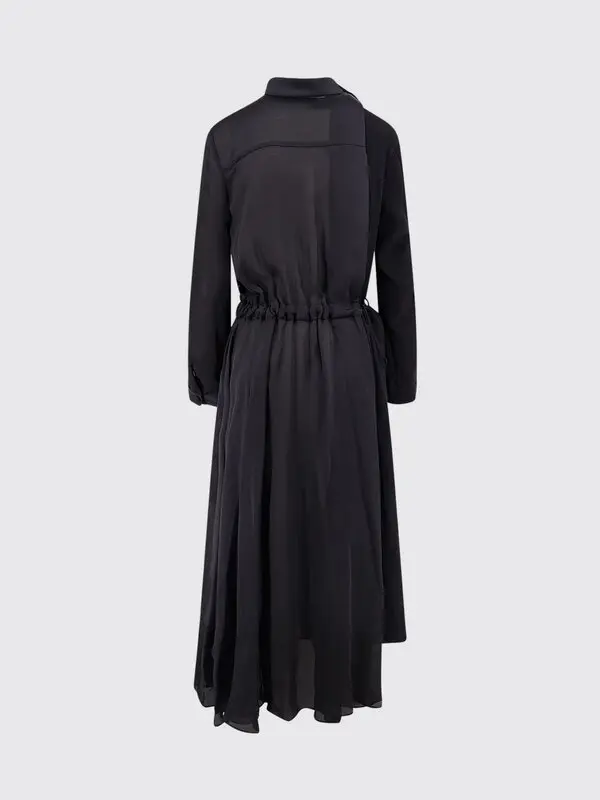 Sacai Asymmetric High Neck Midi Dress With Drawstring Waist