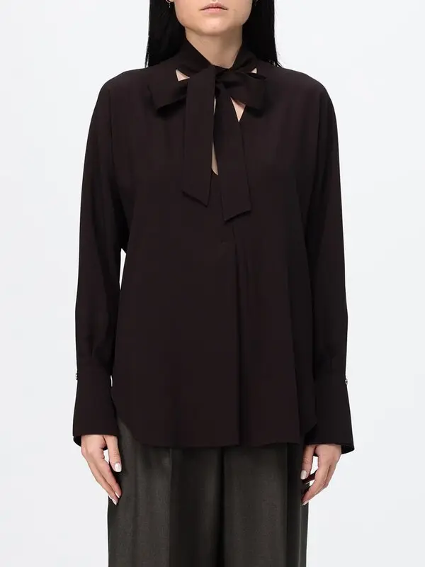 Agnona Silk Blend Blouse With Pussy-bow Neck And Long Sleeves