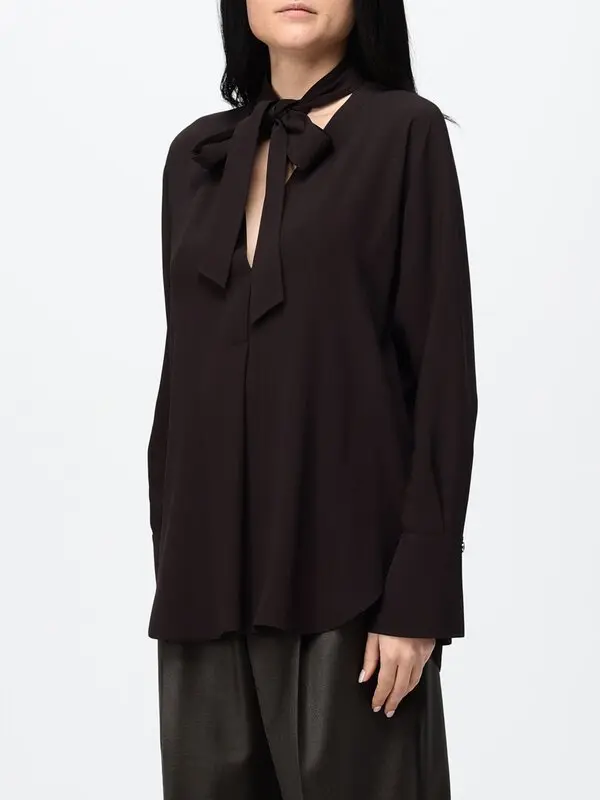 Agnona Silk Blend Blouse With Pussy-bow Neck And Long Sleeves