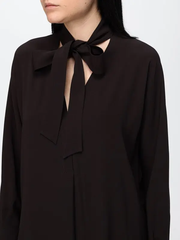 Agnona Silk Blend Blouse With Pussy-bow Neck And Long Sleeves