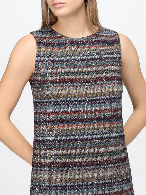 Missoni Multi Striped Sheath Mini Dress With Crew Neck