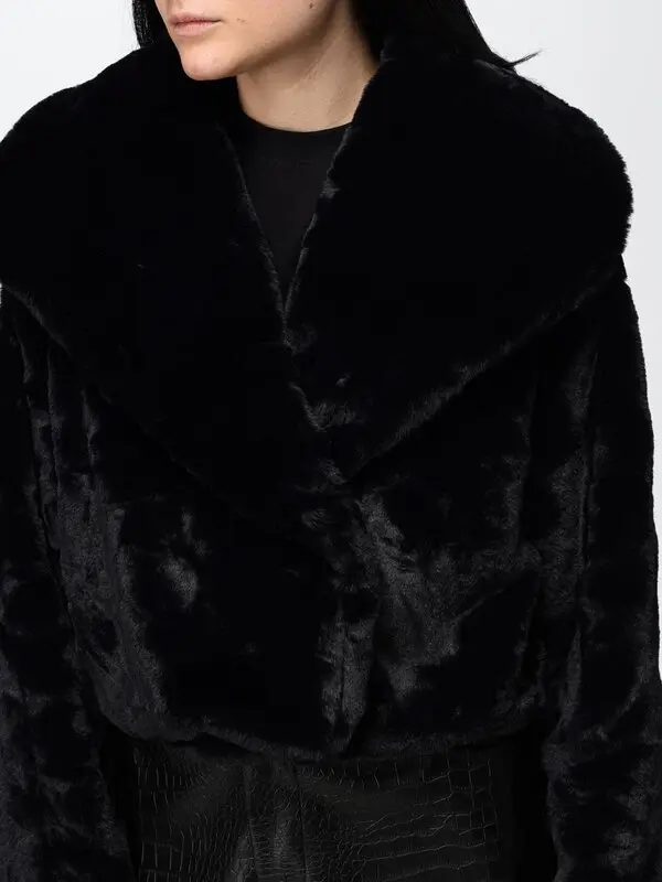 DISCLAIMER Cropped Double-breasted Faux Fur Jacket With Sailor Collar - Black