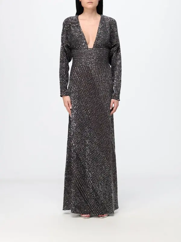 Missoni Long-sleeved Lurex Evening Gown With Sequins And Deep V-neck