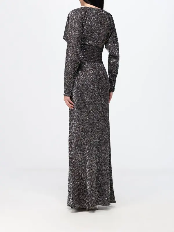 Missoni Long-sleeved Lurex Evening Gown With Sequins And Deep V-neck