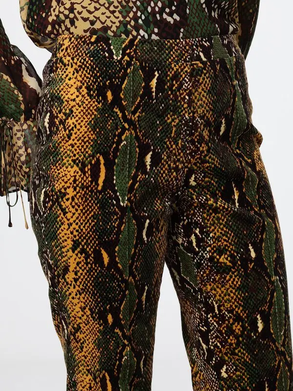 Diane Von Furstenberg Python Print Flared Trousers In Stretch Cotton With A Mid-rise