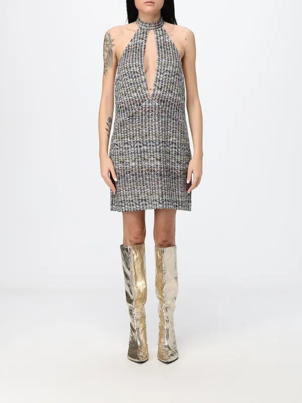 Missoni Multi Striped Sheath Mini Dress With Halter Neck - Silver