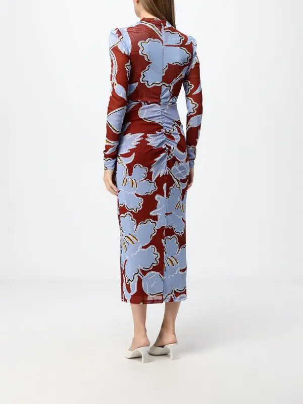 Diane Von Furstenberg Floral Midi Sheath Dress In Jersey With A High Neck And Slit