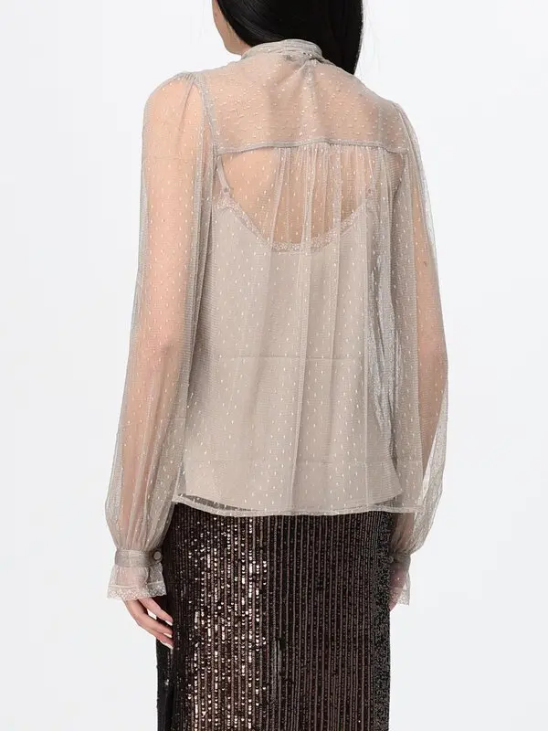 TWINSET Point D'esprit Tulle Shirt With Pussy-bow Collar And Long Sleeves