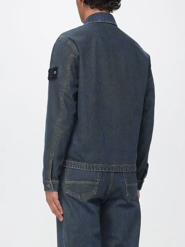 Stone Island Cotton Denim Shirt Jacket With Compass Logo Patch