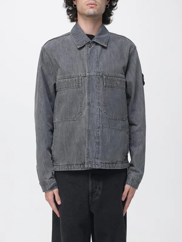 Stone Island Cotton Denim Shirt Jacket With Compass Logo Patch