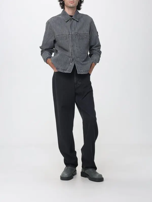 Stone Island Cotton Denim Shirt Jacket With Compass Logo Patch