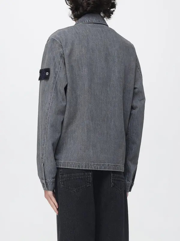 Stone Island Cotton Denim Shirt Jacket With Compass Logo Patch