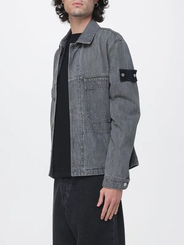 Stone Island Cotton Denim Shirt Jacket With Compass Logo Patch