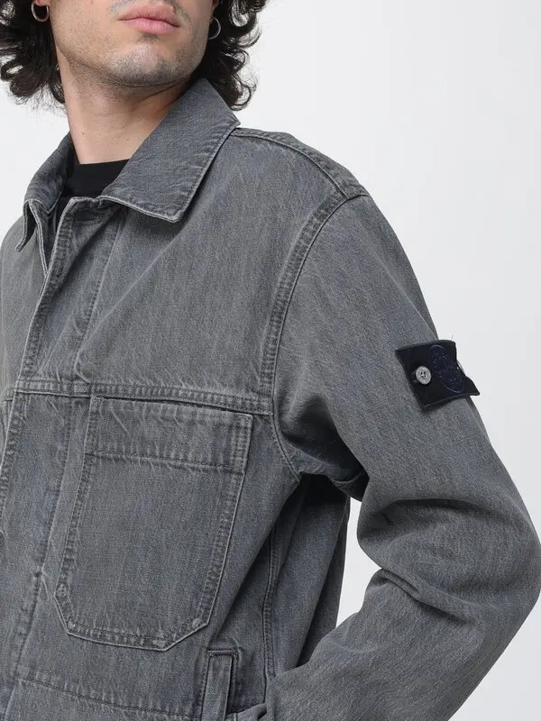 Stone Island Cotton Denim Shirt Jacket With Compass Logo Patch