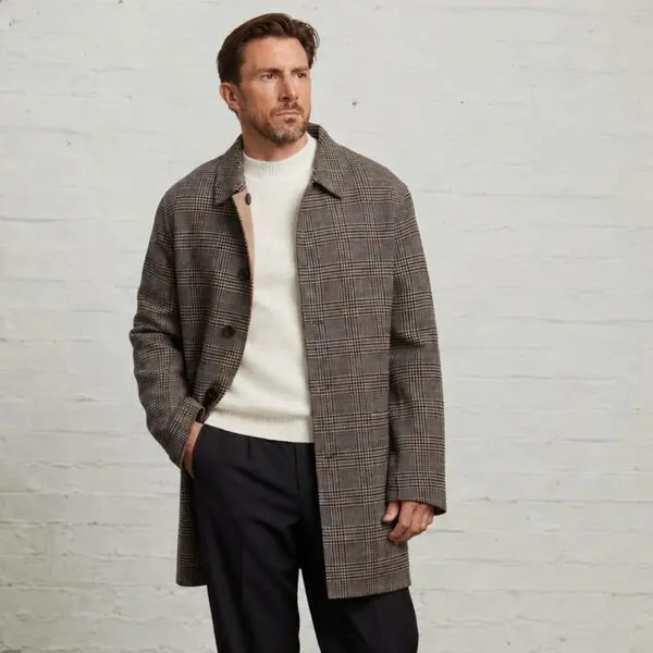GUARDS LONDON Joseph Wool Reversible Bind-seam Coat Check/camel