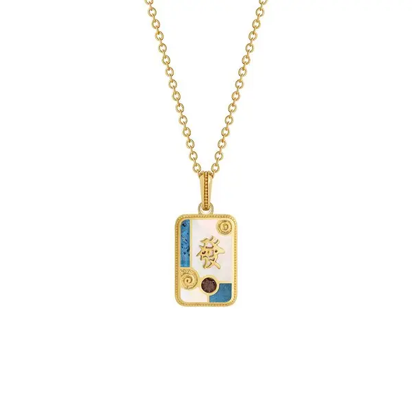 KARMA AND LUCK Fortune Flow Green Dragon Multi-stone Mahjong Necklace - Gold
