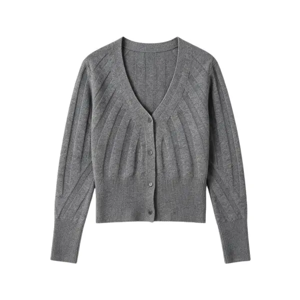 BRODIE CASHMERE Slim Fit Rib Cardigen Shadow - Grey