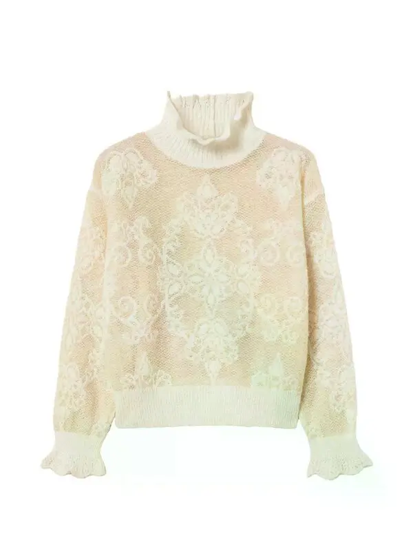 TWINSET Jacquard Alpaca Blend Turtleneck Sweater - Neutrals