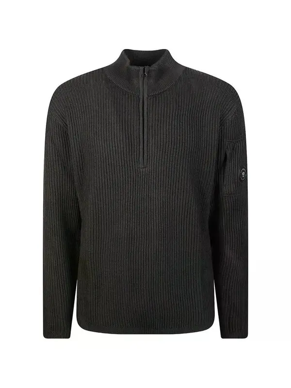 C.P. COMPANY Re-wool Lens Half Zip Cardigan - Grey