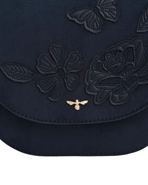 FABLE ENGLAND Beth Floral Applique Faux Suede Saddle Purse