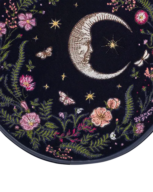 FABLE ENGLAND Chloe Midnight Garden Velvet Embroidered Circle Purse
