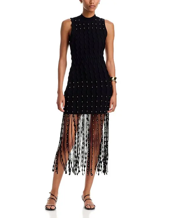 Simkhai Noemie Embellished Fringe Midi Dress - Black