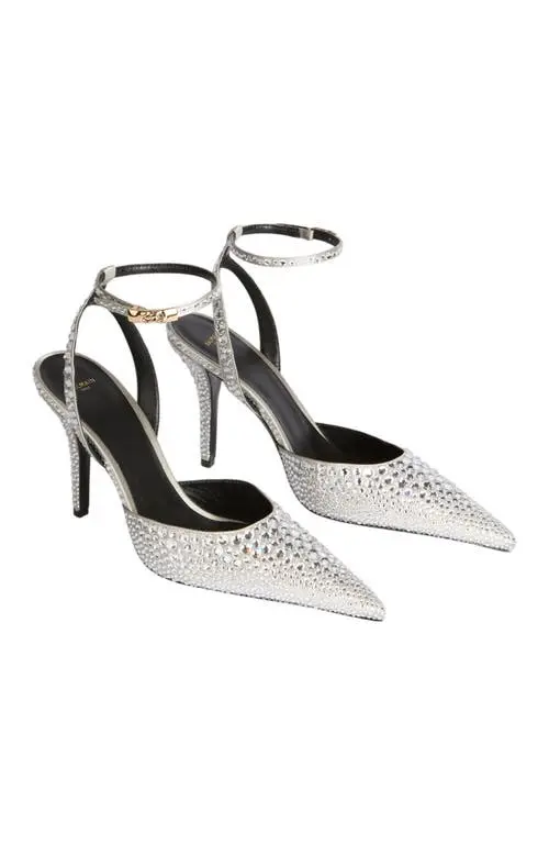 Balmain Strappy Satin Courts With Crystals - Silver