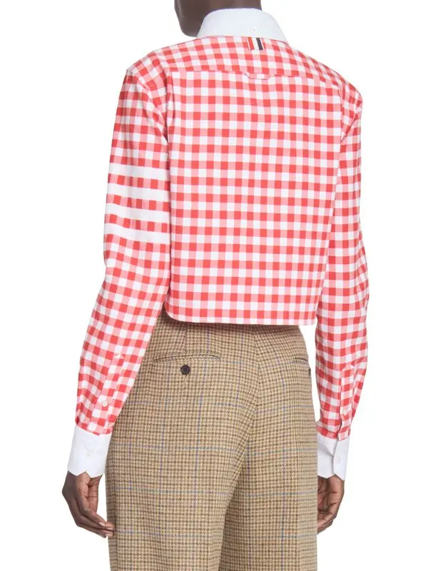 Thom Browne Gingham Checked Cotton Crop Shirt