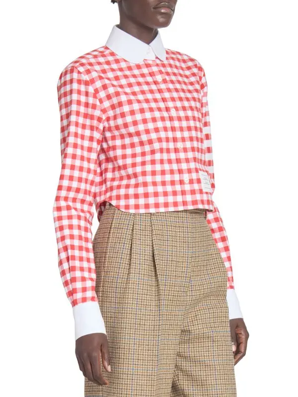Thom Browne Gingham Checked Cotton Crop Shirt